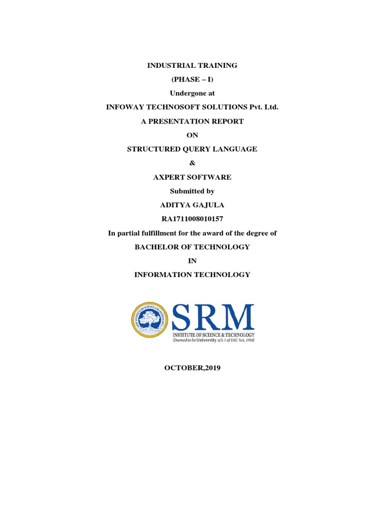 Industrial Training Report of Aditya Gajula | PDF | Sql | Databases