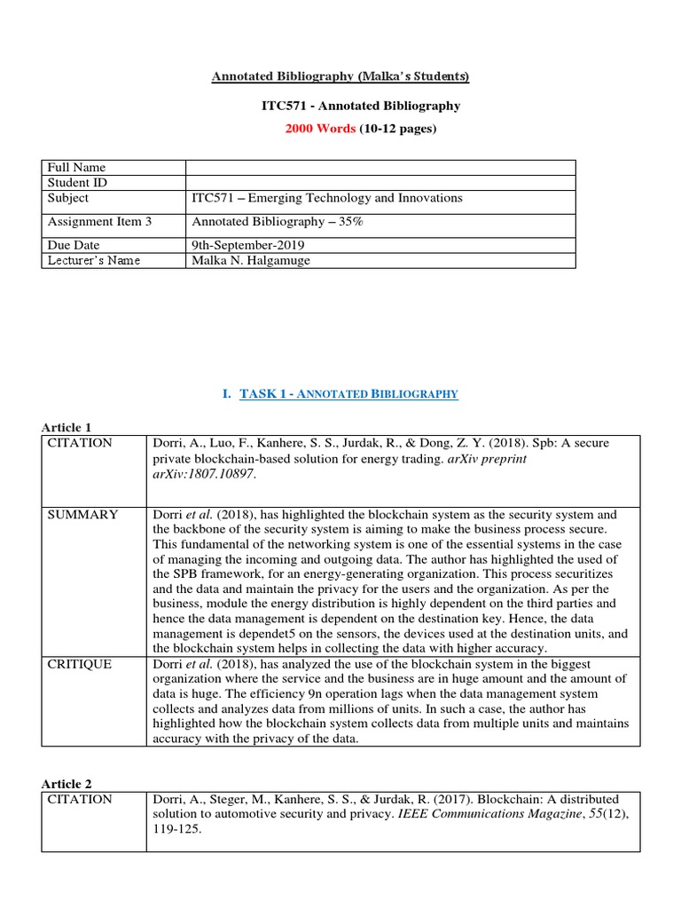 Research Proposal 2 Annotated Bibliography Template 201960 | Download ...