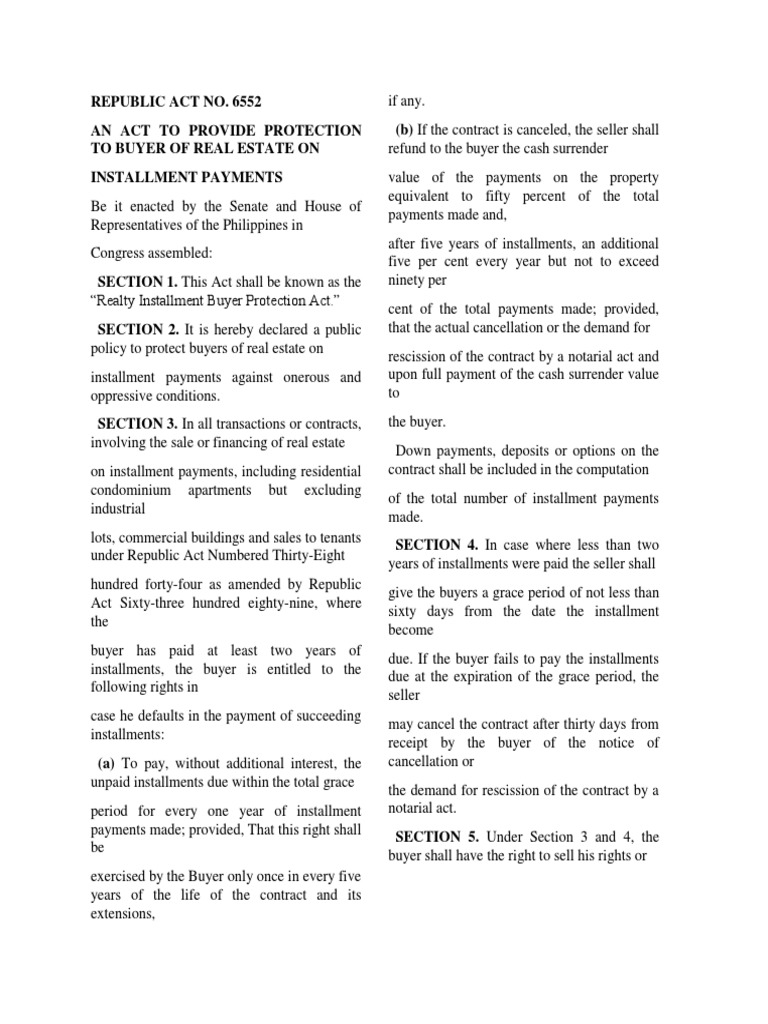 Republic Act No 6552 | PDF | Payments | Sales