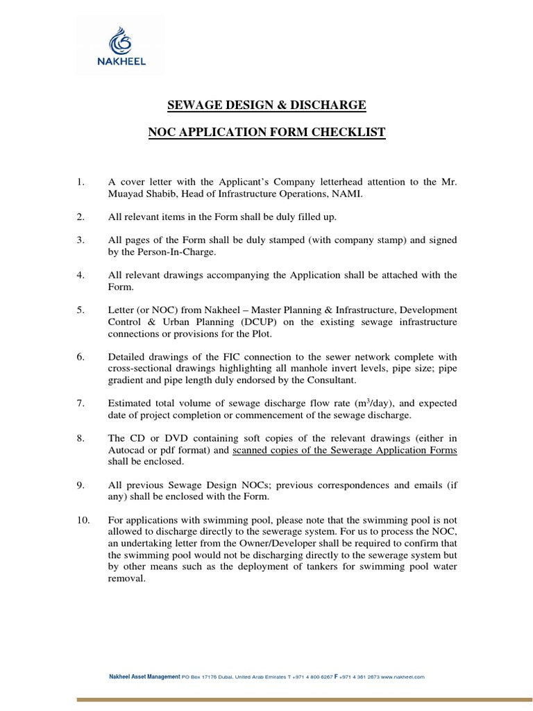 Sewage NOC Application Form Checklist | PDF