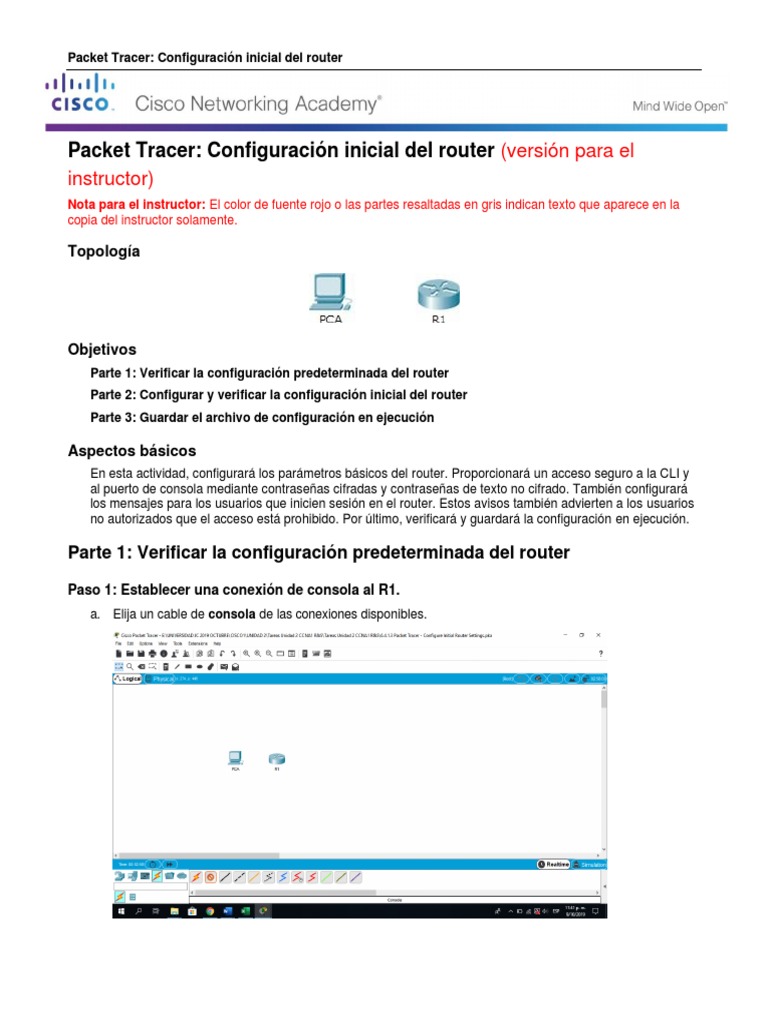 6 4 1 3 Packet Tracer Configure Initial Router Settings Ilm Yerly Chiquillo Pdf