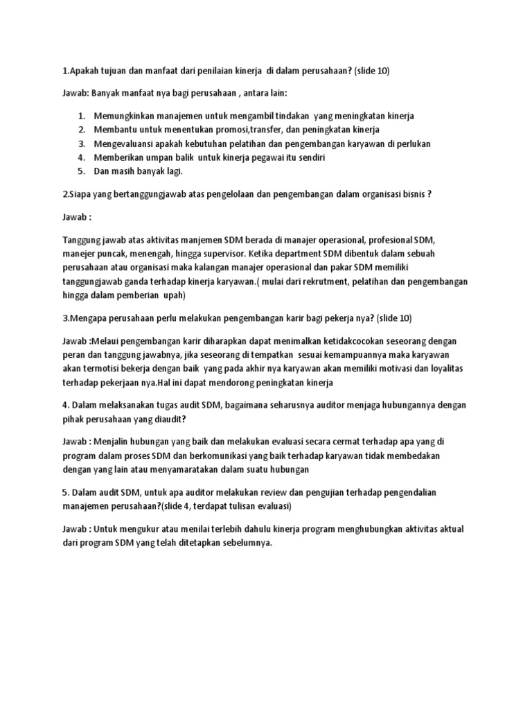 Contoh Pertanyaan Audit SDM | PDF