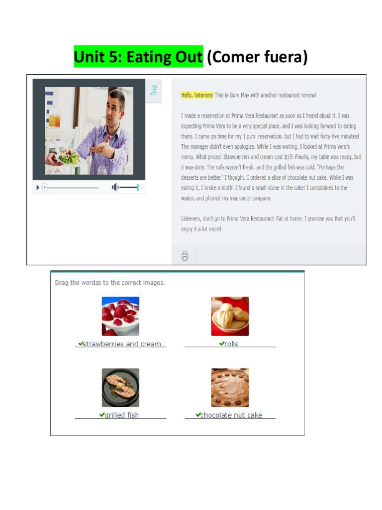 Unit 5 - Eating Out | PDF