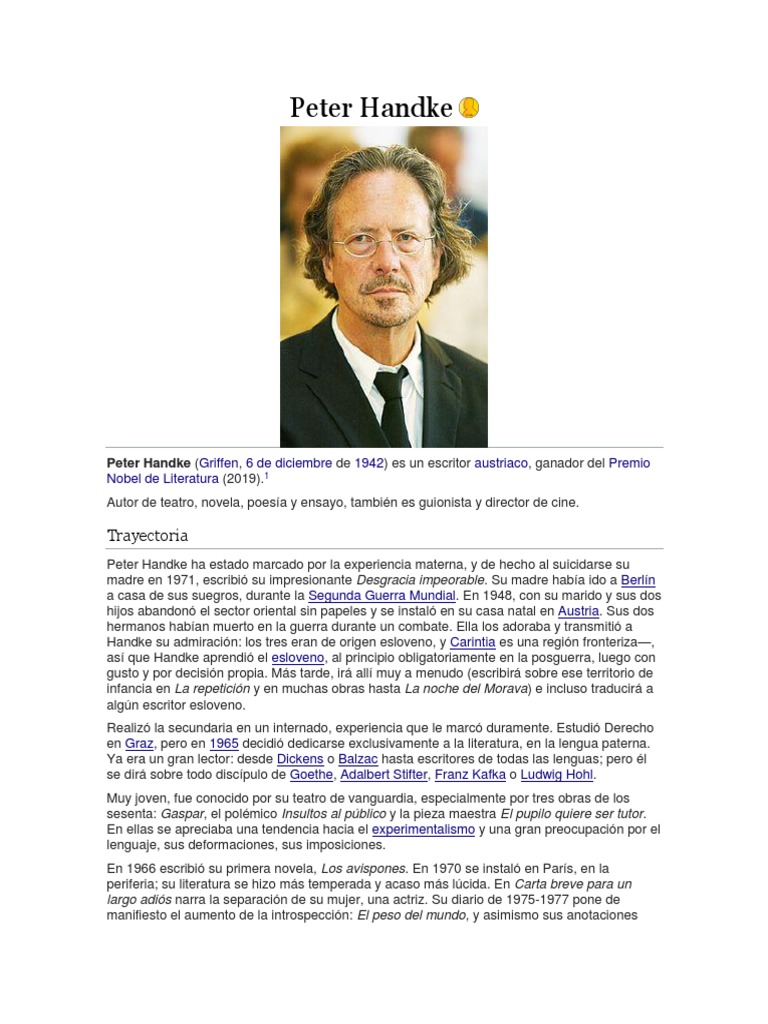 Peter Handke: Trayectoria y Obras | PDF | Clásicos