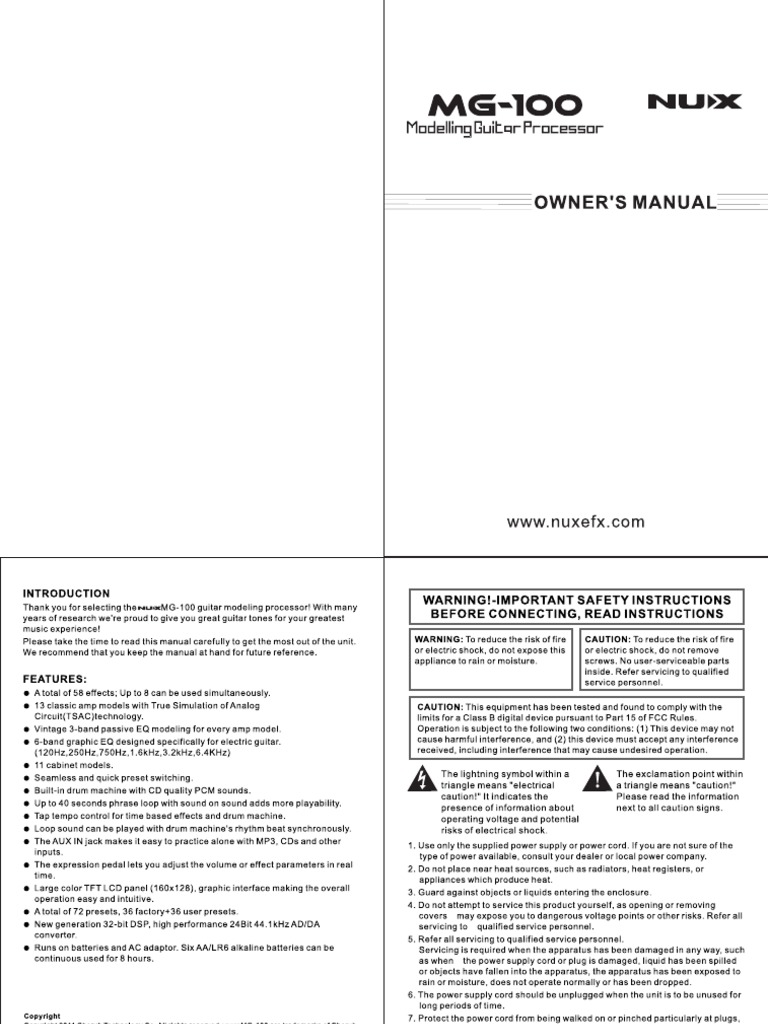 MG-100 User Manual PDF | PDF