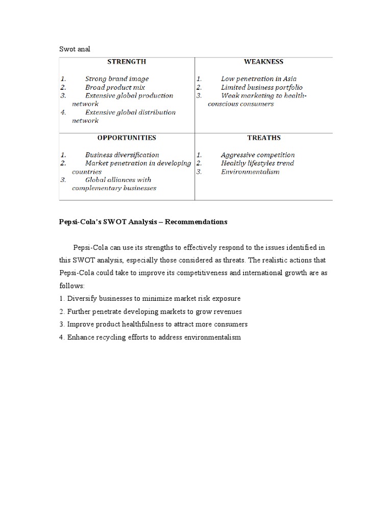 Swot Anal | PDF | Pepsi Co | Swot Analysis