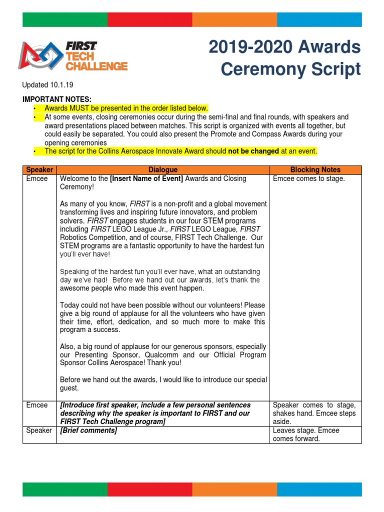 Awards Ceremony Script | PDF | Science, Technology, Engineering, And ...