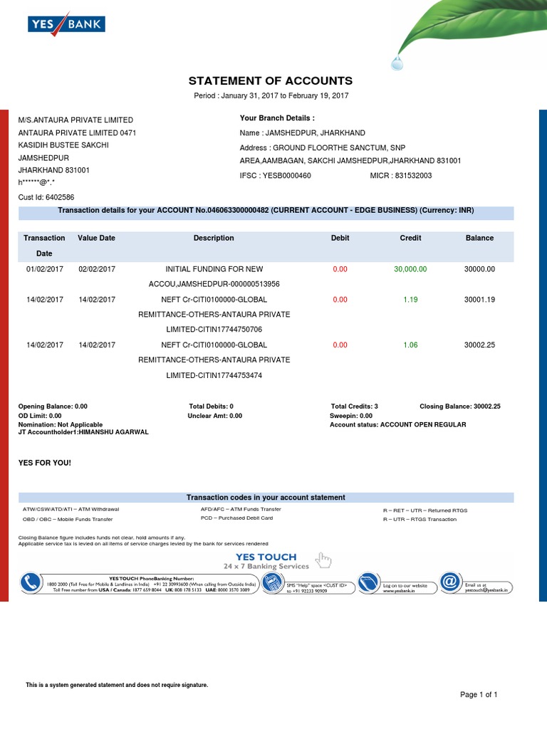 Statement of Accounts: Your Branch Details | PDF | Financial ...