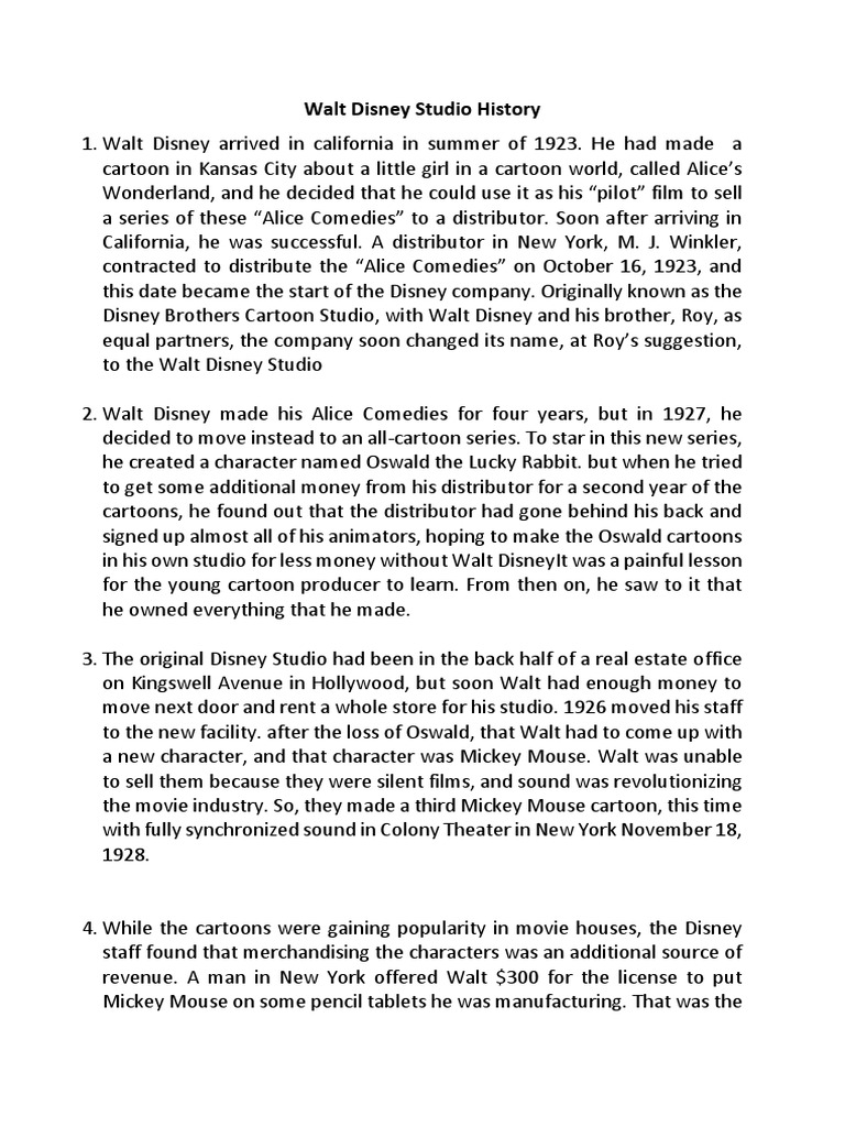 Walt Disney Studio History | PDF | Walt Disney | The Walt Disney Company