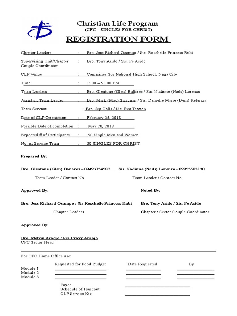 SFC CLP 2018 Reg Form Final 1 | PDF | Religious Belief And Doctrine ...