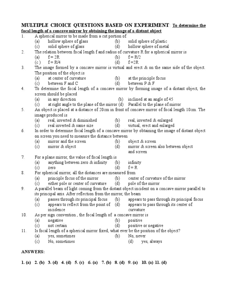 Class X Science Multiple Choice Questions 1 | PDF | Lens (Optics) | Optics
