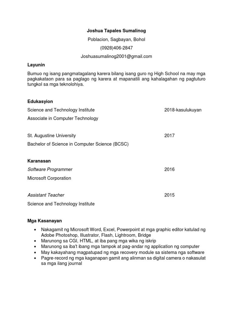 Résumé Format (Filipino) | PDF