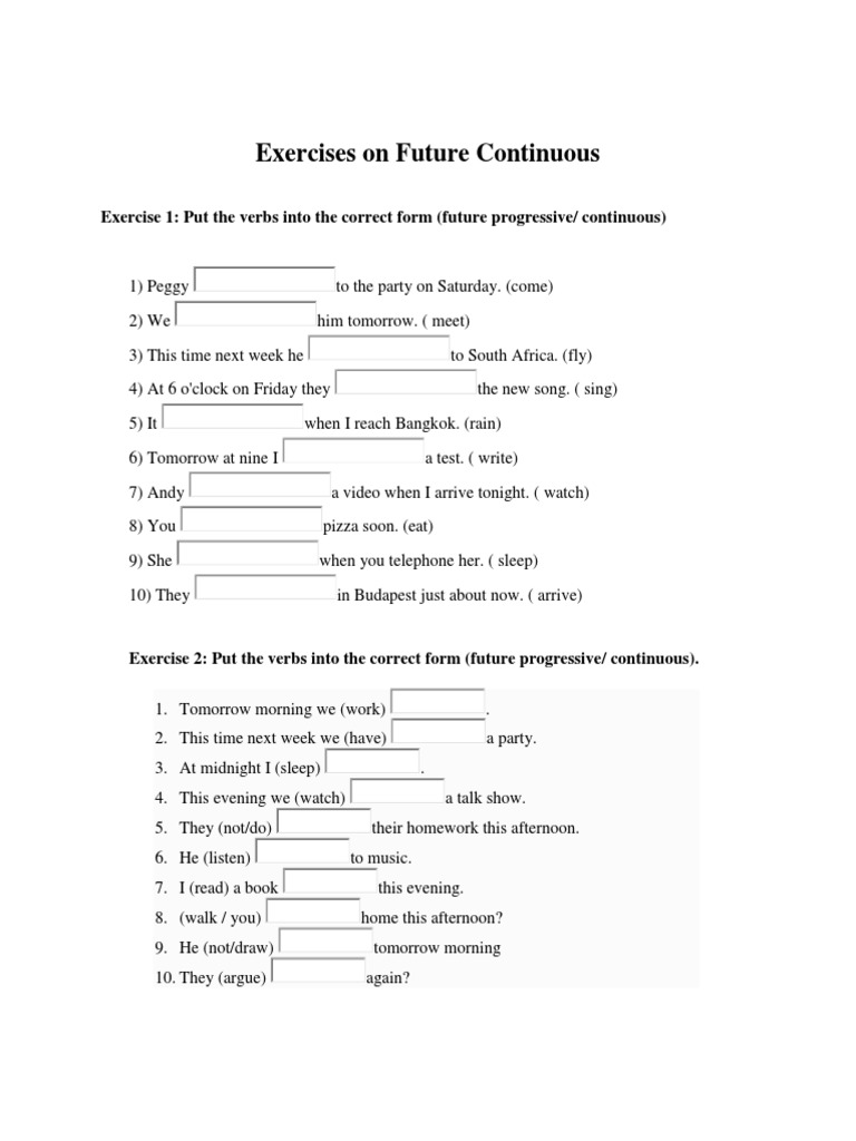 Exercises On Future Continuous | PDF