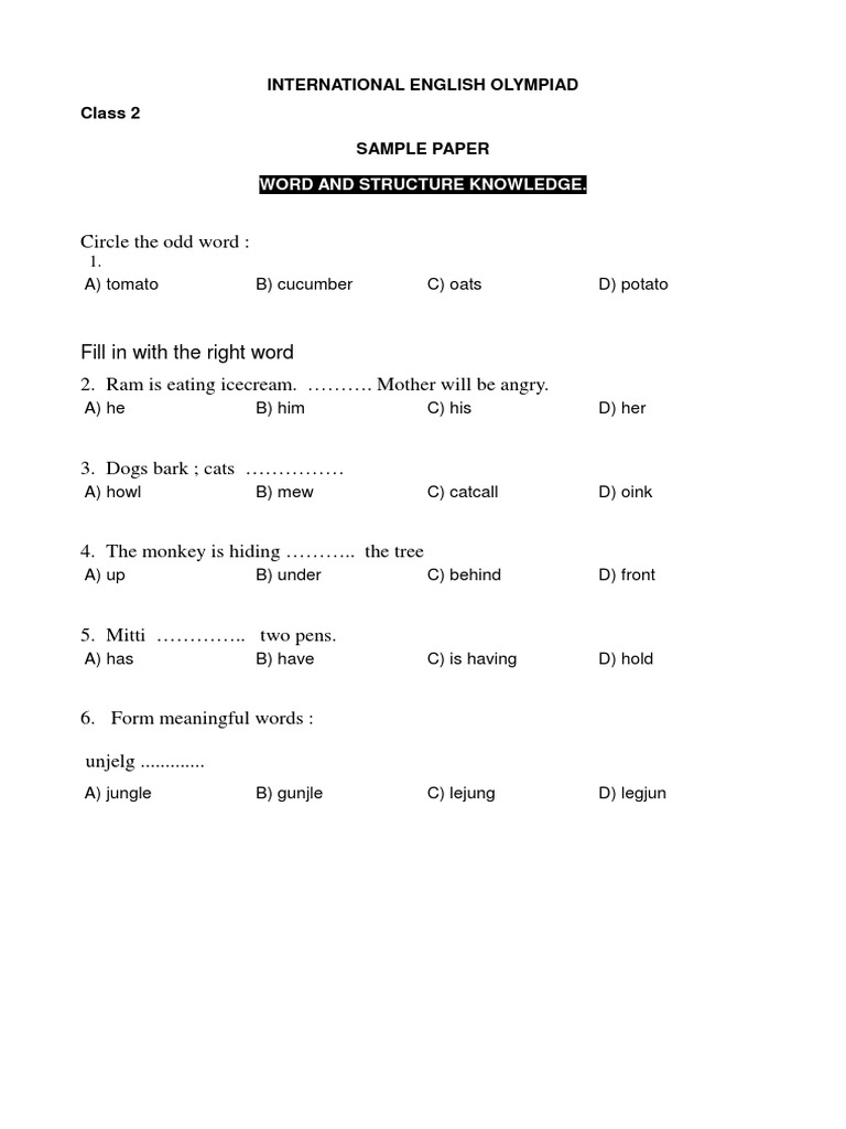 Class 2 Ieo 6211 Sample Paper PDF | PDF | Nature
