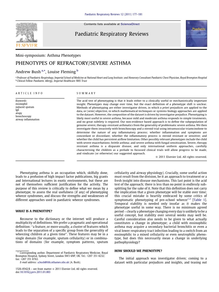 PHENOTYPES OF REFRACTORY/SEVERE ASTHMA Andrew Bush A,, Louise Flemingb ...