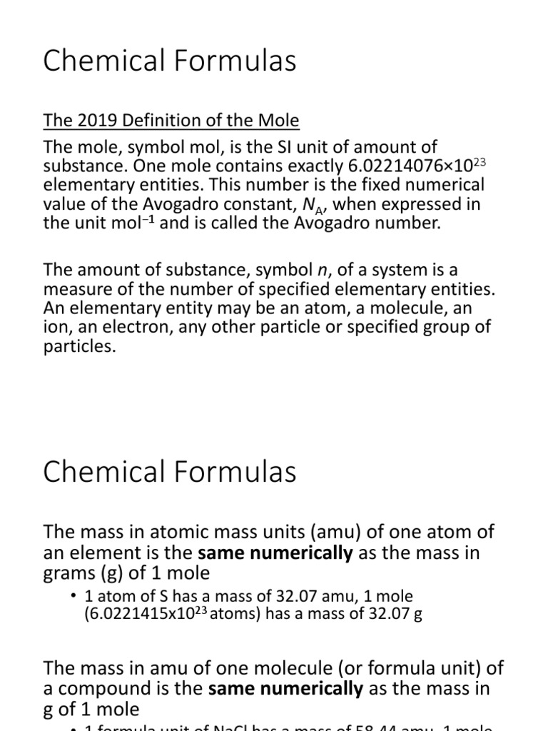 Chemical Formulas | PDF | Mole (Unit) | Atomic Mass Unit
