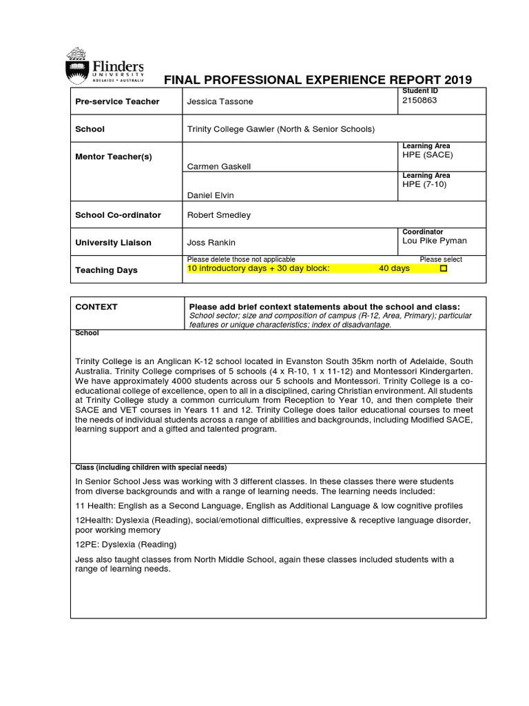 Tassone Jessica Mss Final Year Report 2019 | PDF | Mentorship | Teachers