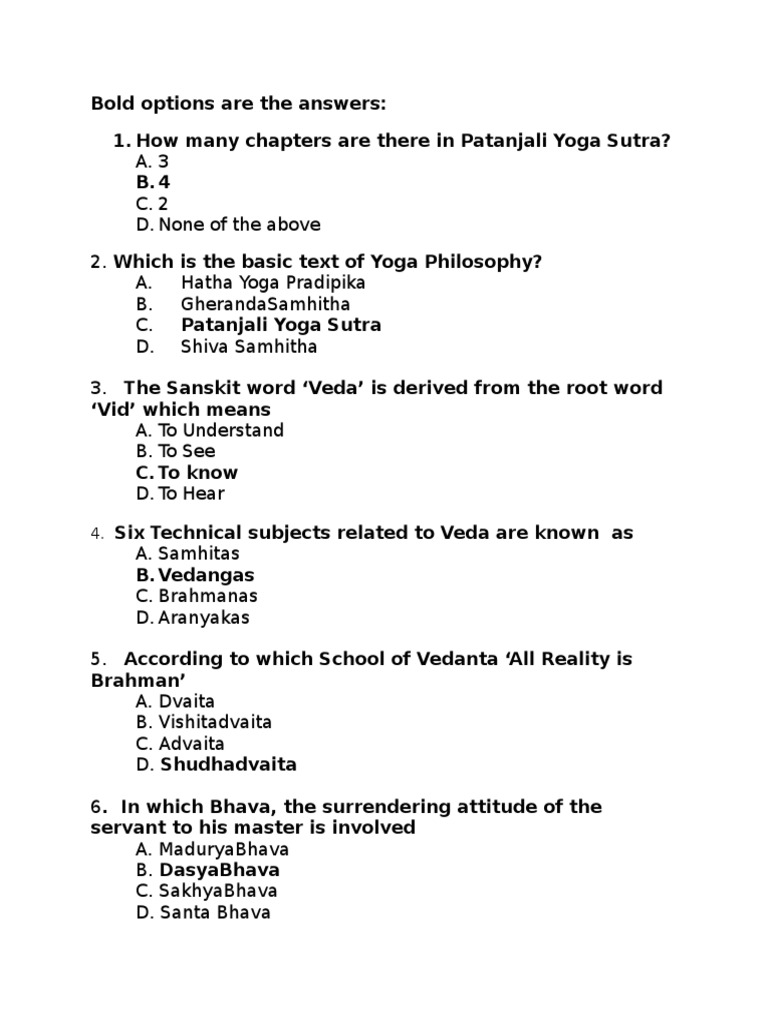 Yoga MCQs and Answers | PDF | Rāja Yoga | Yoga