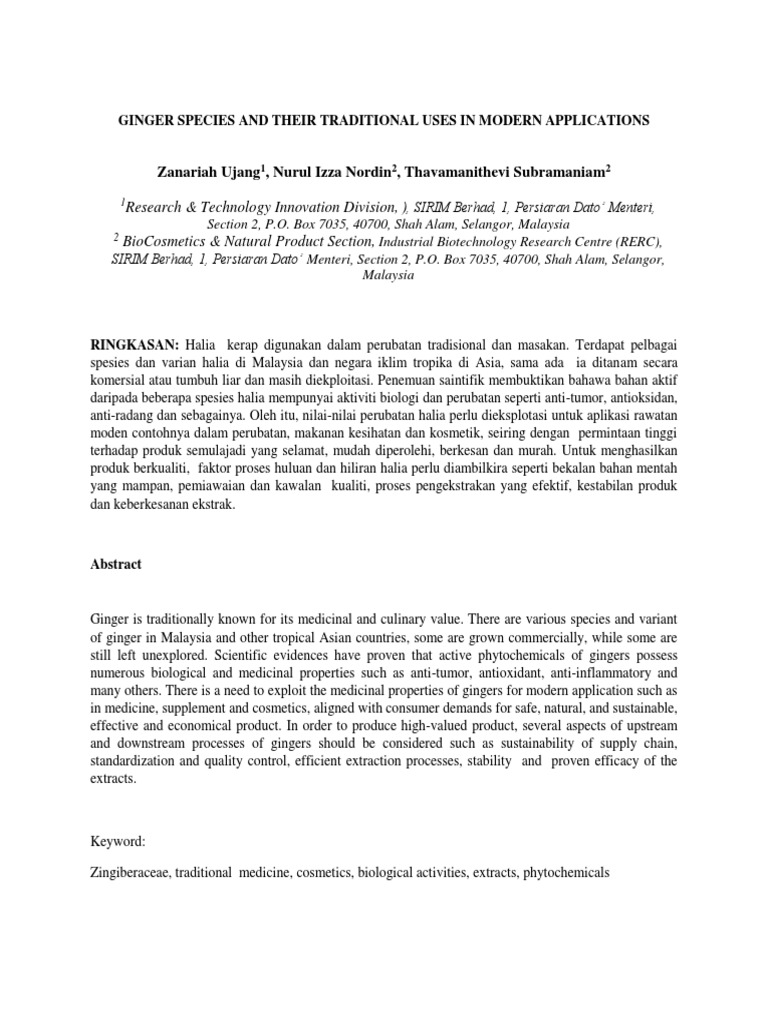 Ginger Species and Their Traditional Uses in Modern Applications | PDF ...