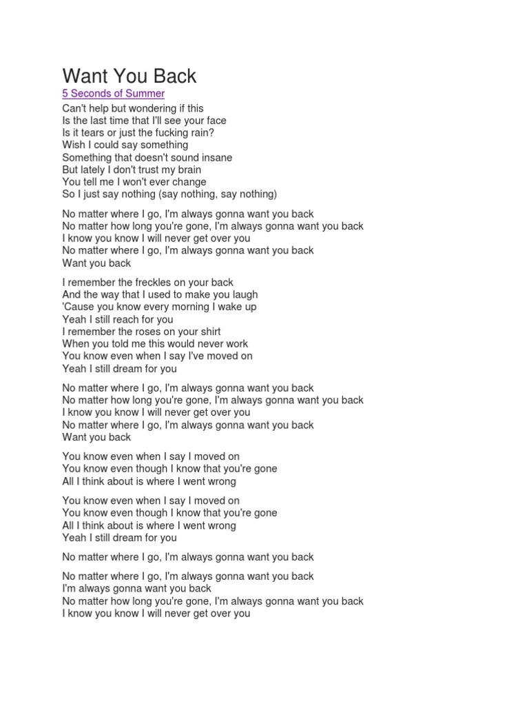 Want You Back Lyrics | PDF