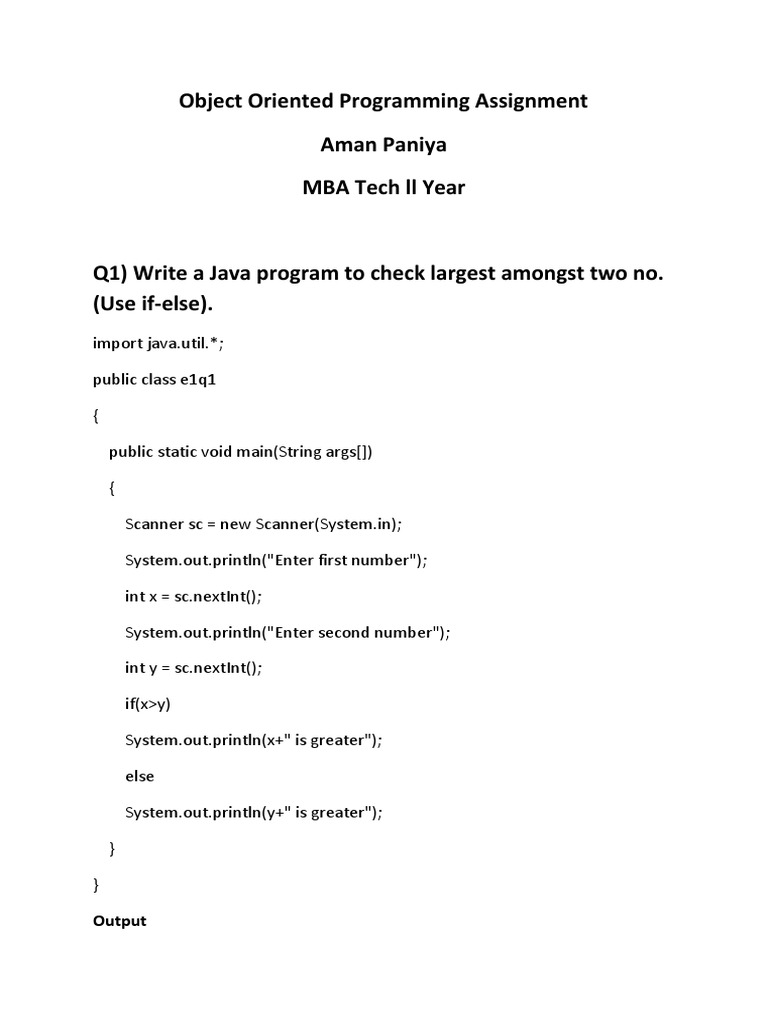 Object Oriented Programming Assignment Aman Paniya MBA Tech LL Year | PDF | Constructor (Object ...