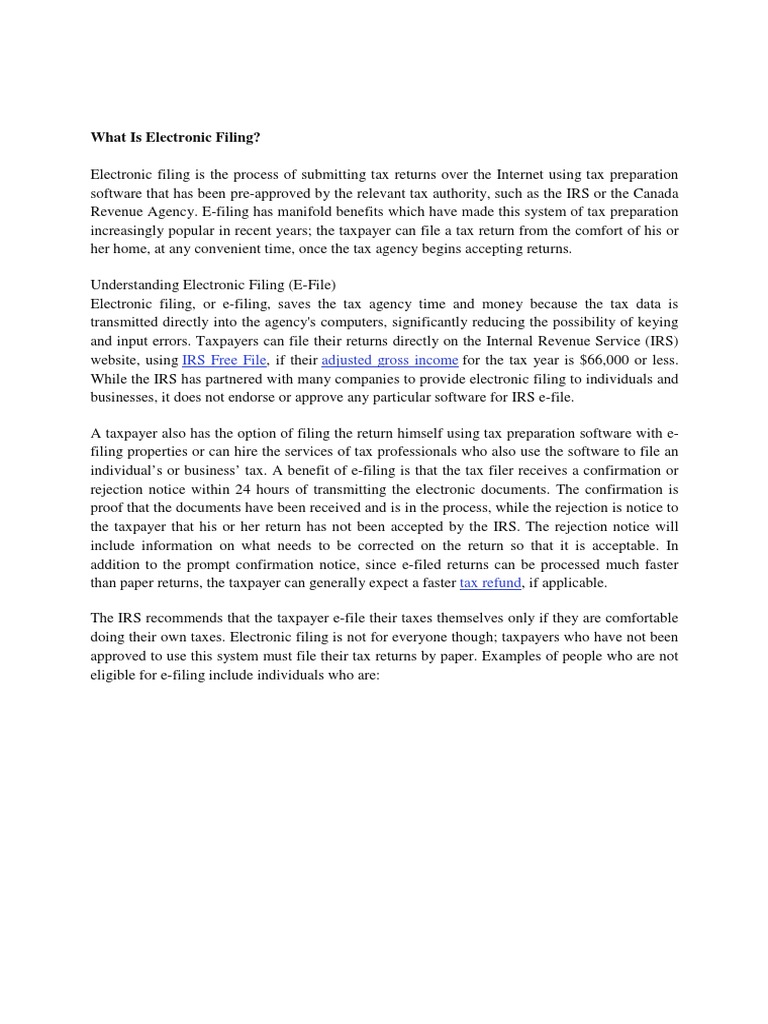 What Is Electronic Filing?: IRS Free File Adjusted Gross Income | PDF