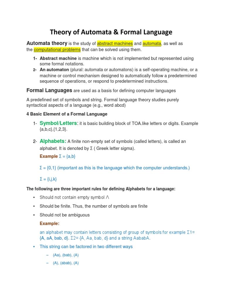 Theory Of Automata Lecture 1 Pdf Automata Theory String Computer 