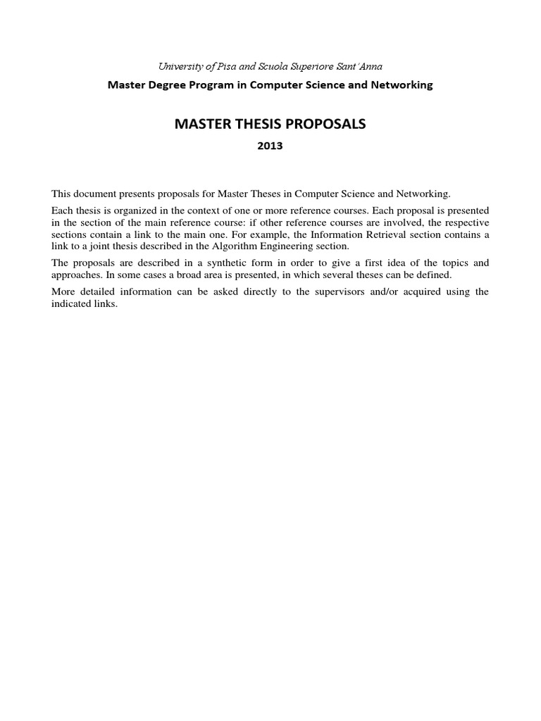 Master Thesis Proposals: Master Degree Program in Computer Science and Networking | PDF ...