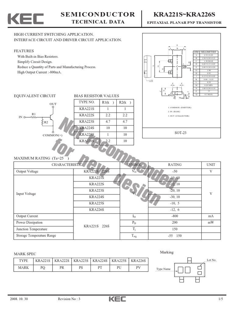 Semiconductor KRA221S KRA226S: Technical Data | PDF | Electrical ...