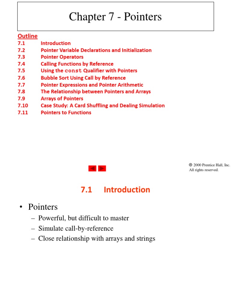 Chapter 7 - Pointers: Outline | PDF | Pointer (Computer Programming) | Computer Programming