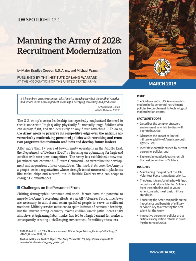 SL 19 1 Manning The Army of 2028 Recruitment Modernization | PDF ...