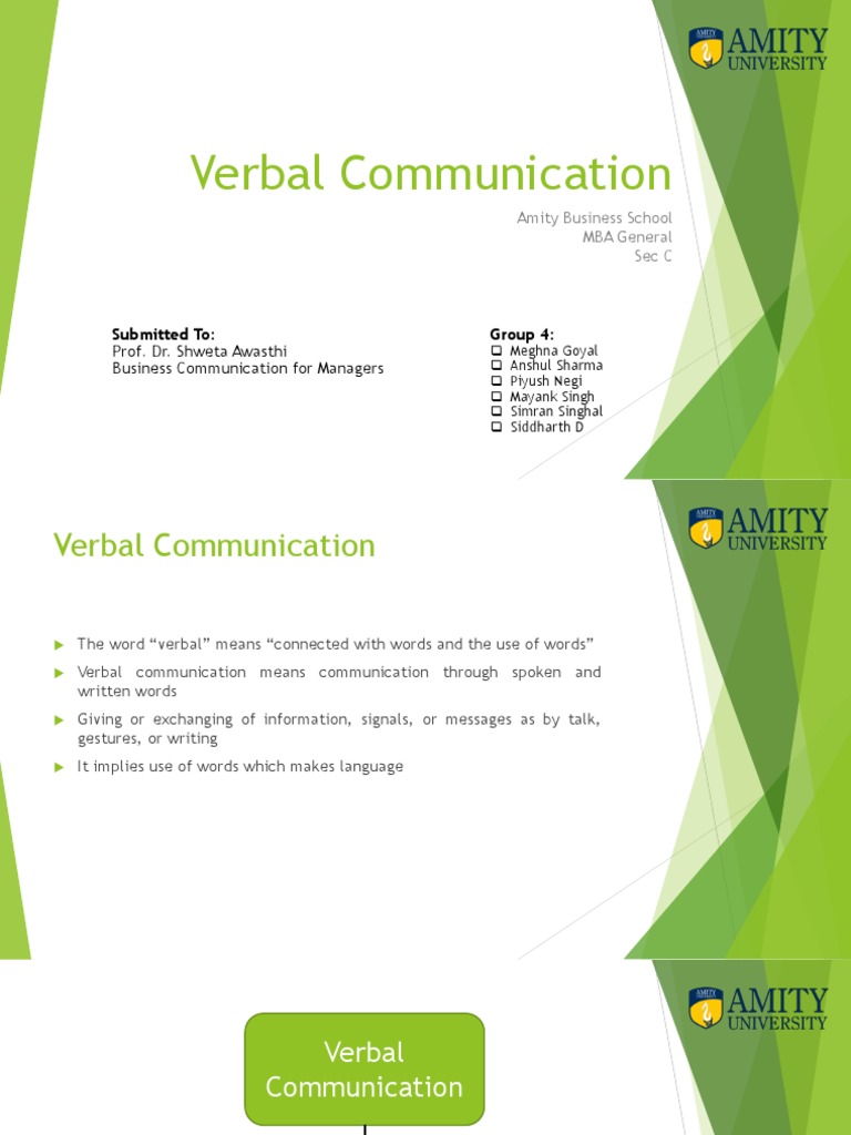 Verbal Communication: Group 4: Submitted To | PDF | Communication ...