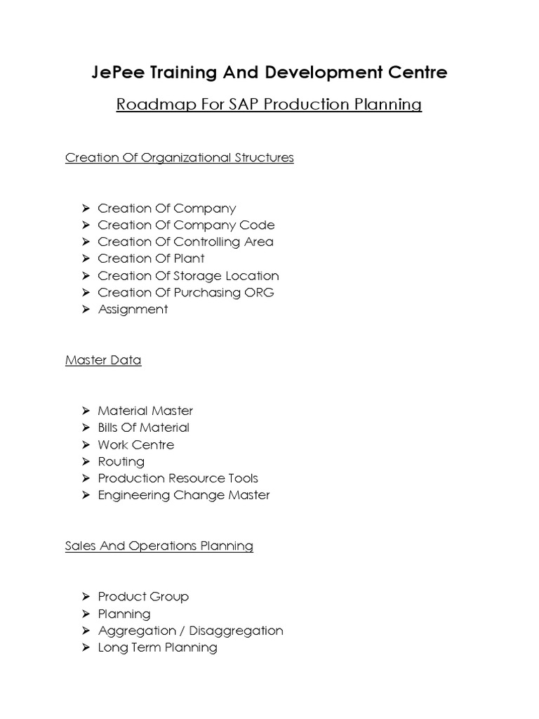 Roadmap For SAP Production Planning | PDF