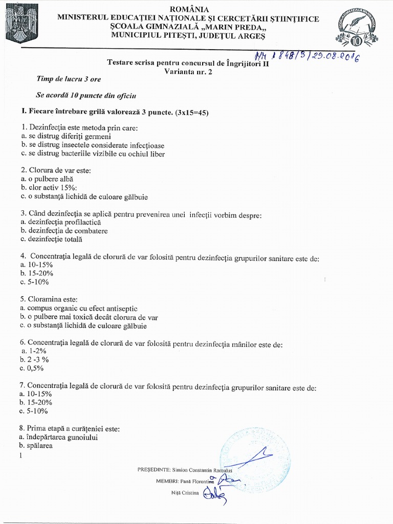 Ingrijitor Subiecte Si Barem PDF | PDF