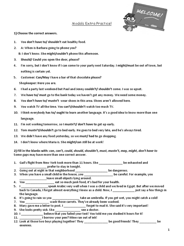 Modals Extra Practice!: 1) Choose The Correct Answers | PDF