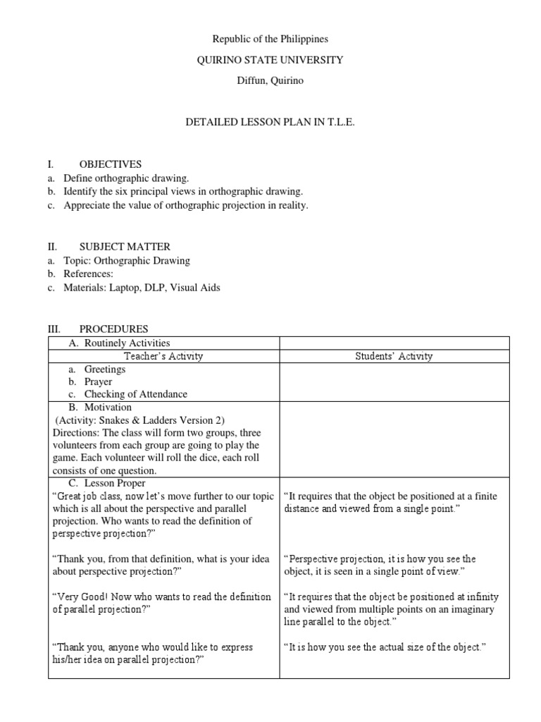 Orthographic Drawing Lesson Plan | PDF | Drawing | Perspective (Graphical)