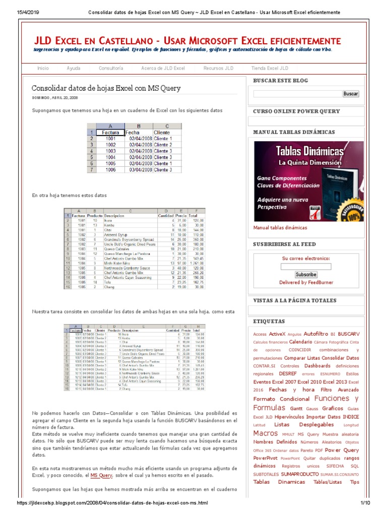 Consolidar Datos de Hojas Excel Con MS Query - JLD Excel en Castellano - Usar Microsoft Excel ...