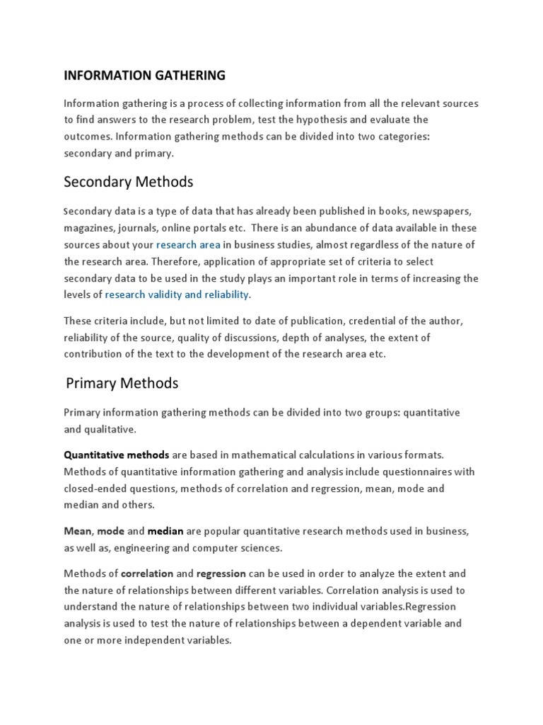 Secondary Methods: Information Gathering | Download Free PDF | Survey ...