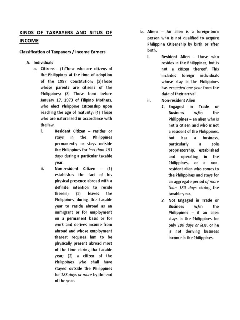 Classification of Taxpayers and Situs of Income: Understanding ...