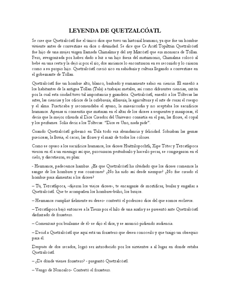 Leyenda de Quetzalcóatl | PDF