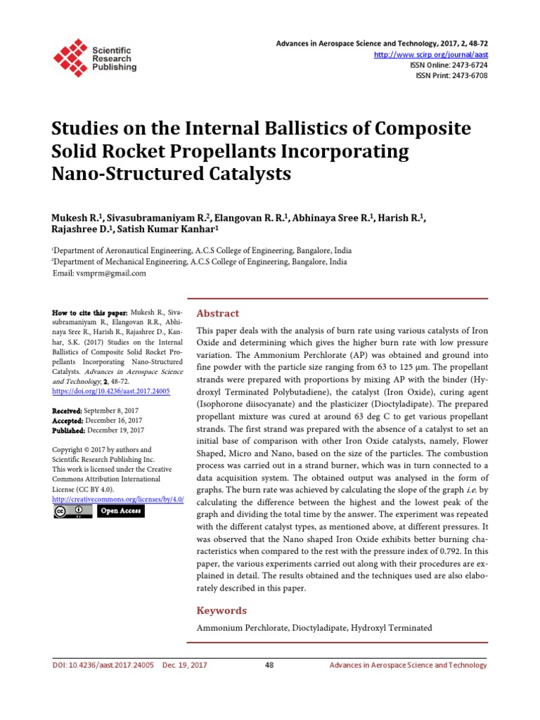 Studies On The Internal Ballistics of Composite Solid Rocket ...