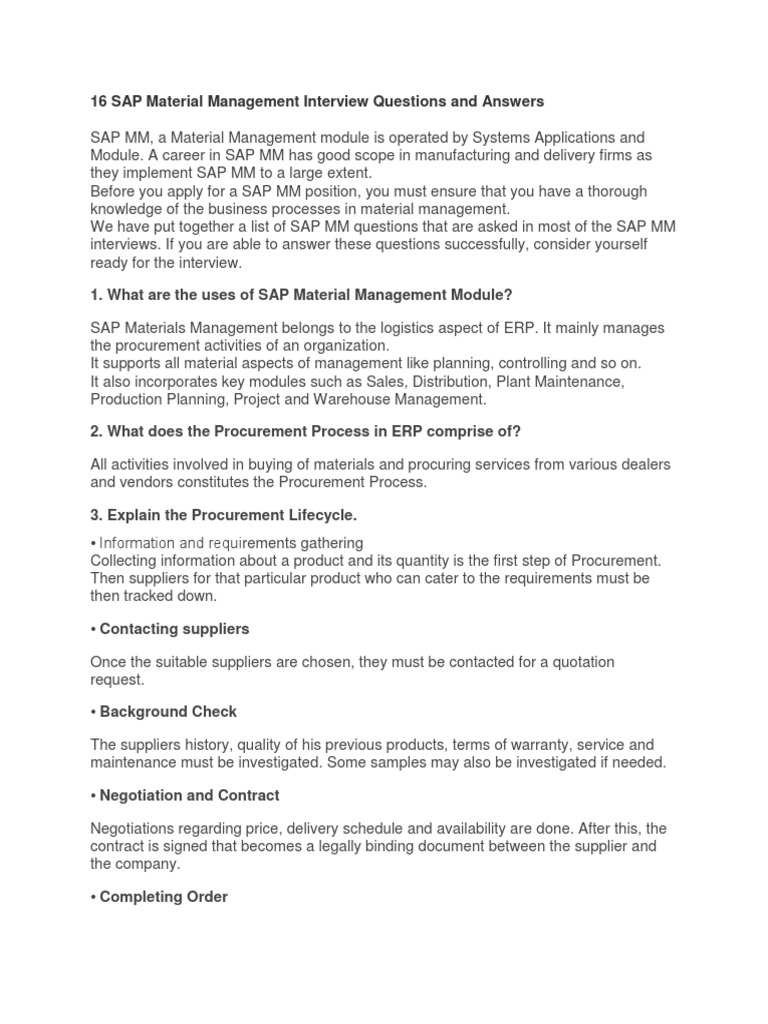 SAP MM Interview Questions | PDF | Inventory | Valuation (Finance)