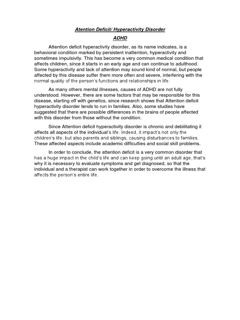 Atention Deficit/ Hyperactivity Disorder Adhd | PDF | Self-Improvement