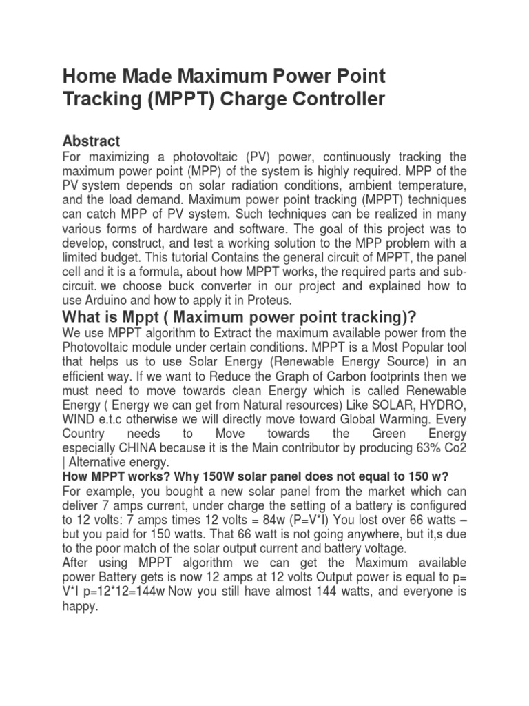 Home Made Maximum Power Point Tracking (MPPT) Charge Controller | PDF ...