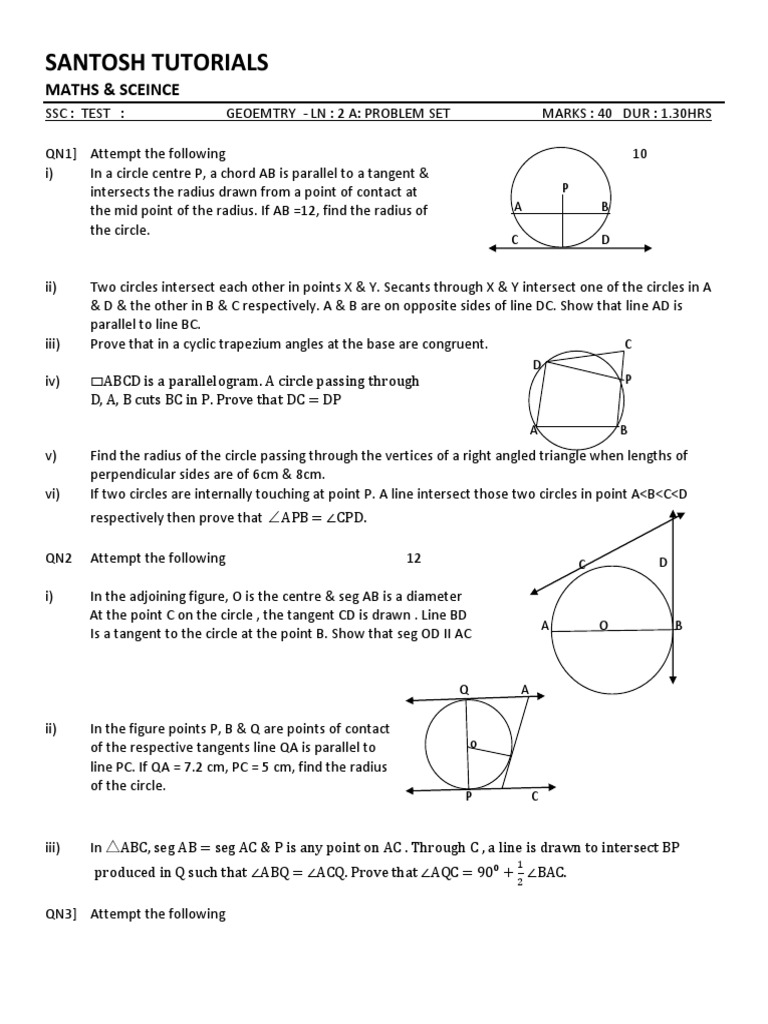 SSC Geometry LN 2 PROBlm Set A | PDF | Circle | Perpendicular