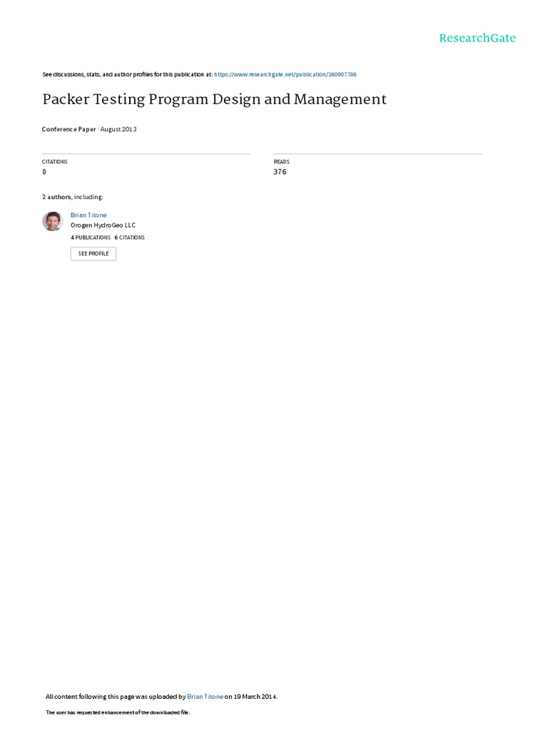 Packer Testing Program Design and Management: August 2013 | PDF | Oil ...