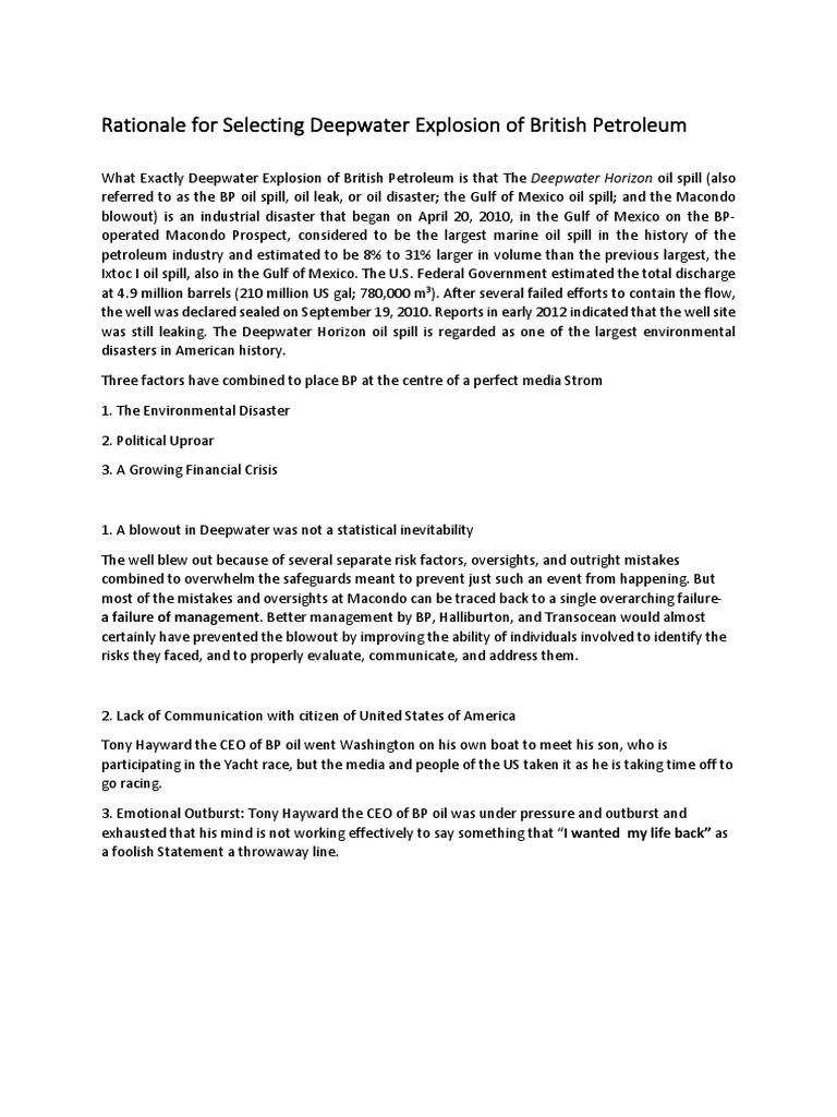 Deepwater Horizon Oil Spill Analysis | PDF | Finance & Money Management ...