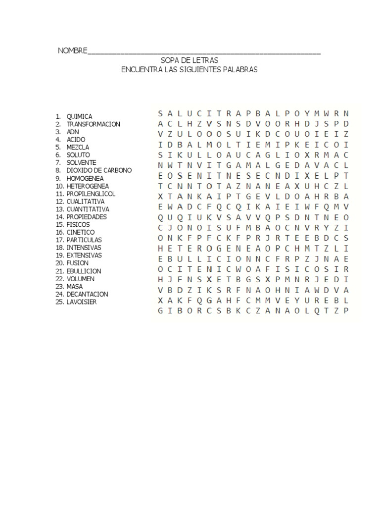 Sopa de Letras Quimica | PDF