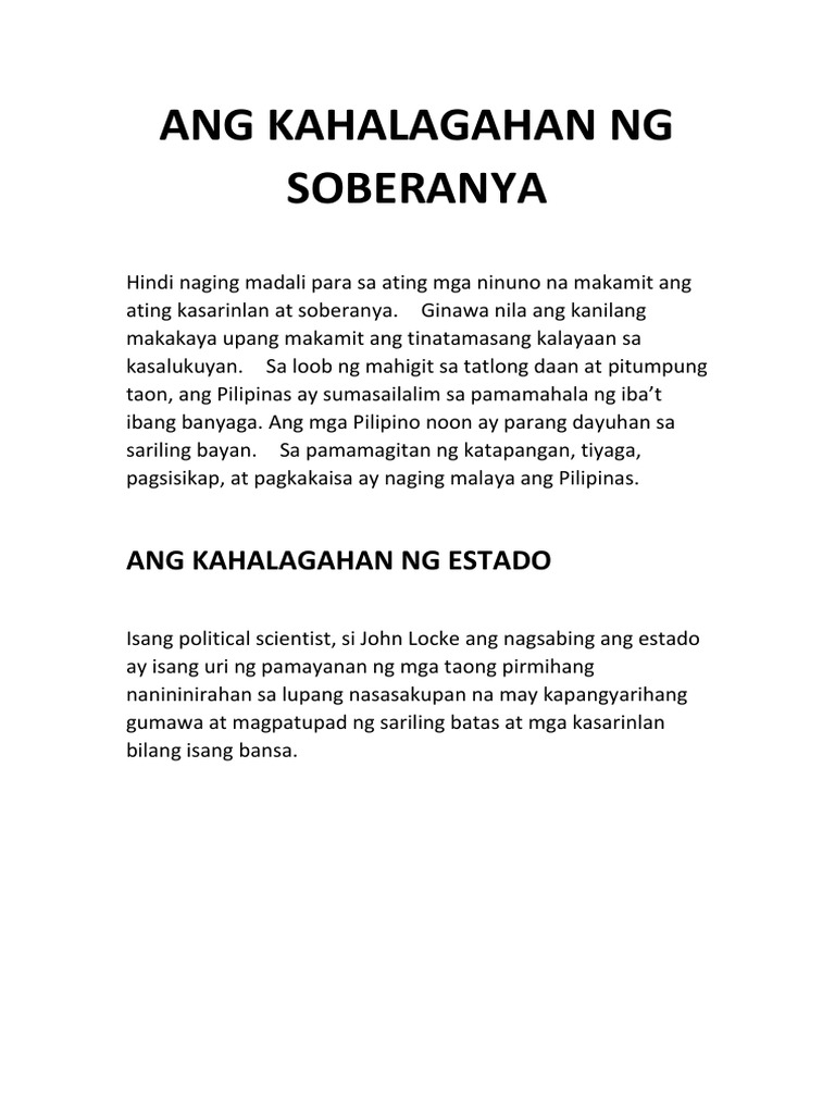 Ang Kahalagahan NG Soberanya | PDF