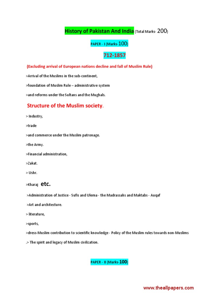 History of Pakistan and India: Structure of The Muslim Society | PDF ...